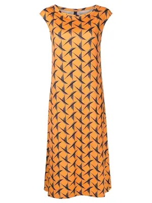 LYGIA & NANNY Zababa Bird-print Midi Dress - Orange