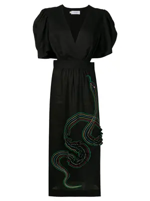 Isolda Lina Embroidered Dress - Black