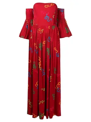 Isolda Maria Floral-print Off-shoulder Dress - Red