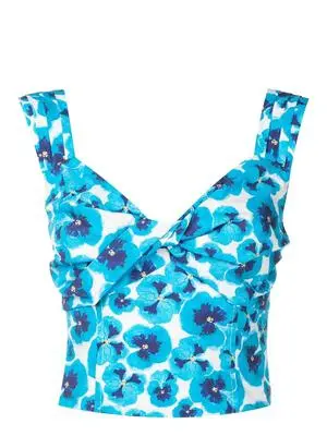 Isolda Pleated Floral-print Cropped Top - Blue