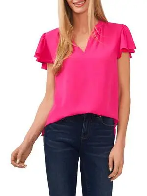 CECE DUPRAZ CeCe Flutter Sleeve V-Neck Top Bright Rose