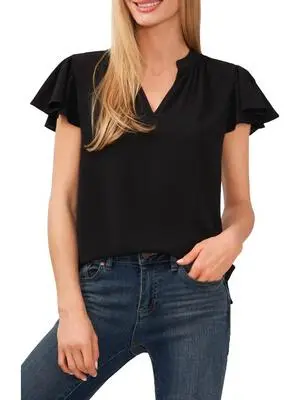 CECE DUPRAZ CeCe Flutter Sleeve V-Neck Top Rich Black