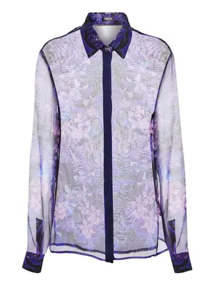 Versace Floral Silk Chiffon Shirt - Purple