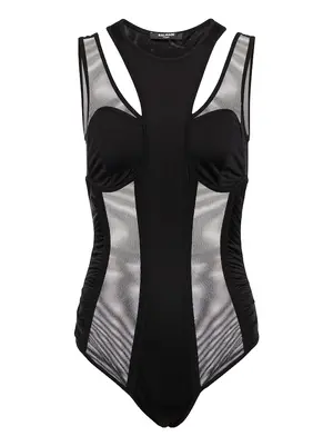 Balmain Cutout Tulle Bodysuit - Black