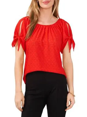Chaus Chaus Cold Shoulder Knit Eyelet Top Cherry Red