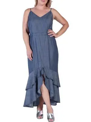 STANDARDS & PRACTICES Tiered Ruffle Chambray Maxi Dress - Indigo Rinse