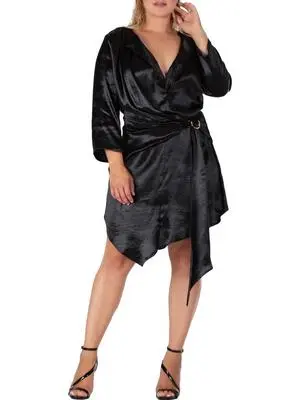 STANDARDS & PRACTICES Long Sleeve Asymmetric Satin Dress - Black