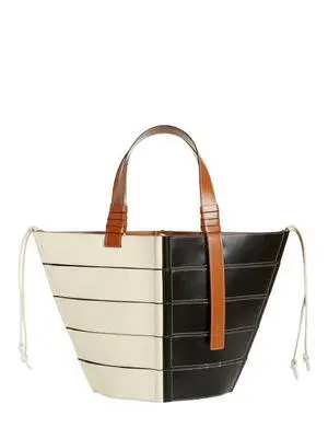 Staud Diamond Two-tone Leather Tote - Cream/tan/black