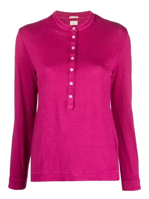 Massimo Alba Java Linen Henley Shirt - Pink
