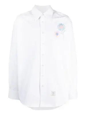 Thom Browne Madras Flower Patch-embroidered Cotton Shirt - White