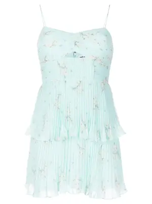 SELF-PORTRAIT Floral-print Tiered Chiffon Minidress - Blue