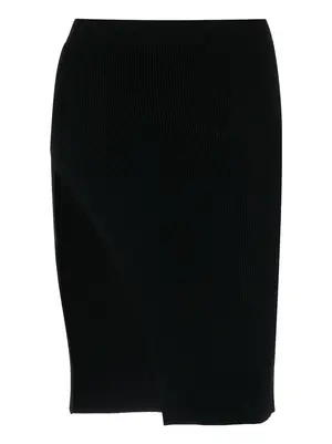 LANEUS Ribbed-knit Asymmetric Midi Skirt - Black