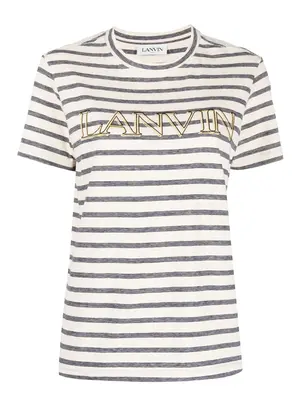 LANVIN Logo-print Striped T-shirt - Neutrals