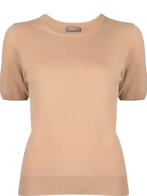 N.peal Short-sleeved Cashmere Top - Brown