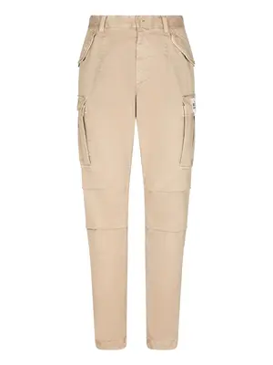 Dolce & Gabbana Logo-patch Cotton Cargo Pants - Neutrals