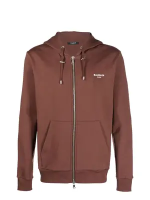 Balmain Logo-print Drawstring Hoodie - Brown