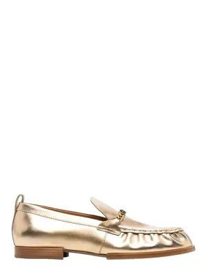 TOD'S Metallic Leather Loafers - Gold