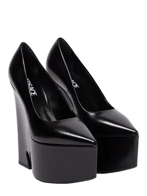 Versace Tempest Leather Platform Pumps - Black