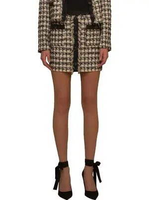 Endless Rose Fringe Tweed Mini Skirt - Beige/black