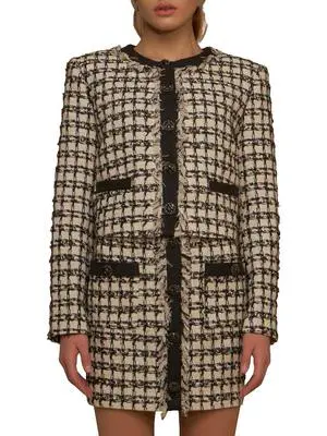 Endless Rose Fringe Metallic Tweed Crop Jacket - Black/white