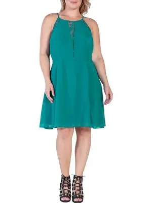 STANDARDS & PRACTICES Lace Keyhole Fit & Flare Dress - Hunter Green