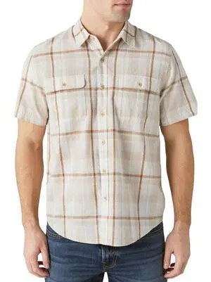 Lucky Brand Plaid Short Sleeve Cotton Button-up Shirt - Beige Multi