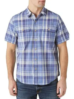 Lucky Brand Plaid Short Sleeve Cotton Button-up Shirt - Blue Plaid