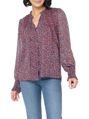 GIBSONLOOK Floral Long Sleeve Blouse - Berry/denim Ditsy