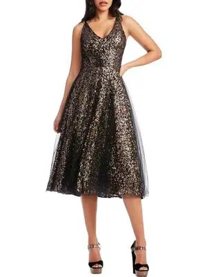 Dress The Population Courtney Sequin Midi Dress - Pewter Multi