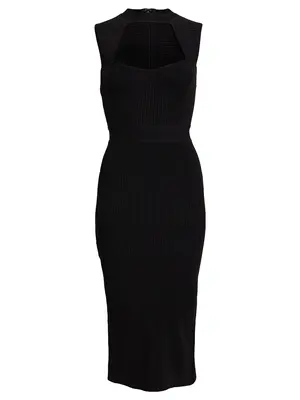 Herve Leger Cutout Ribbed Bandage Midi Dress - Black