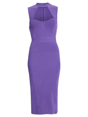 Herve Leger Cutout Ribbed Bandage Midi Dress - Purple