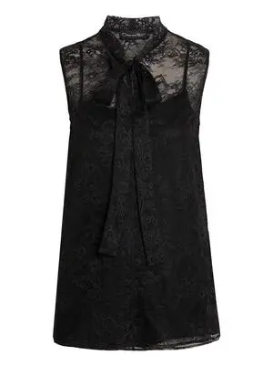 Oscar De La Renta Pussy-bow Lace Top - Black