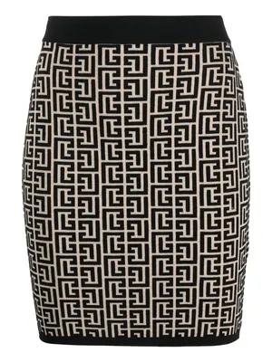 Balmain Monogram-jacquard Miniskirt - Black