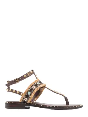 Ash Bead-embellished Leather Sandals - Brown