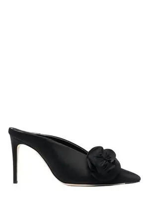 Victoria Beckham Floral-appliqué Satin Mules - Black
