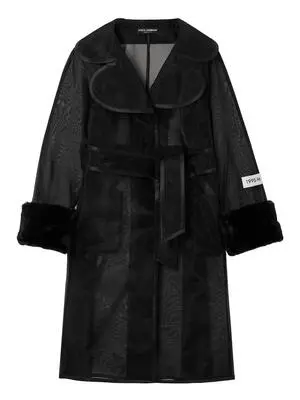 Dolce & Gabbana Faux Fur-trimmed Organza Trench Coat - Black