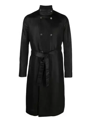 SAPIO Double-breasted Belted Coat - Black