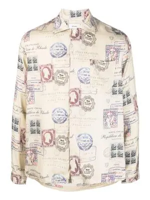 Rhude Passport Stamp Print Shirt - Neutrals