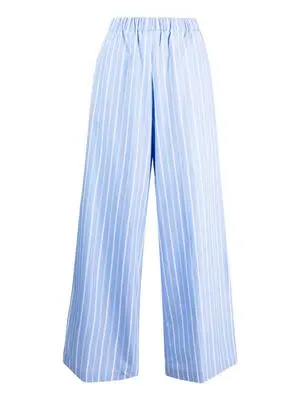 WOERA Striped Cotton Palazzo Pants - Blue