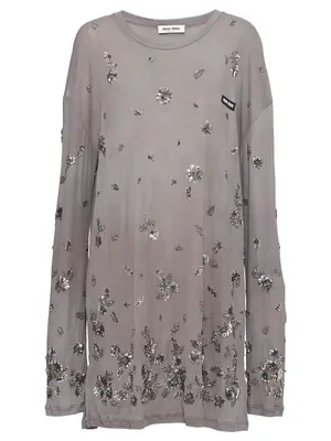 Miu Miu Sequin-embellished Jersey Dress - Grey