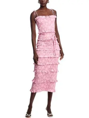 V. CHAPMAN Lily Smocked Midi Dress - Pink Peony