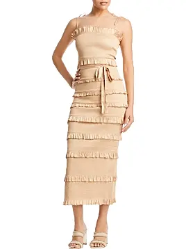 V. CHAPMAN V. Chapman Lily Smocked Midi Dress Warm Sand