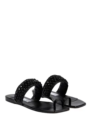 JIMMY CHOO Amoure Embellished Raffia Sandals - Black