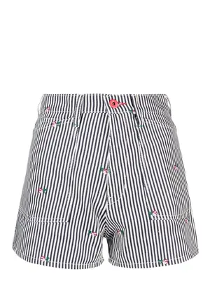 Kenzo Striped High-waisted Denim Shorts - White