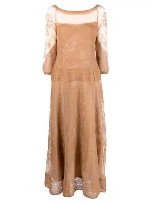 Alberta Ferretti Embroidered Mesh Dress - Brown