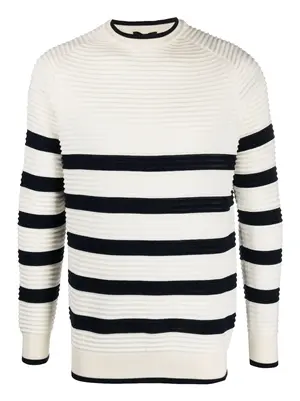 Emporio Armani Striped Ribbed Sweater - White