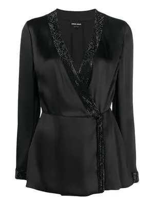 Giorgio Armani Crystal-embellished Silk Top - Black
