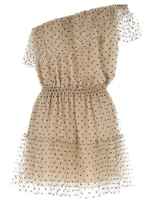 Gucci Polka-dot One-shoulder Minidress - Neutrals