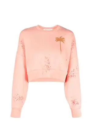 Palm Angels Pxp Palm Tree-print Cropped Sweatshirt - Orange
