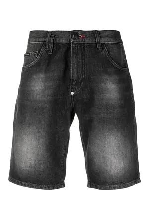 Philipp Plein Washed Denim Shorts - Black
